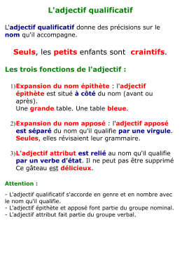 Synthèse : Les fonctions de l`adjectif qualificatif