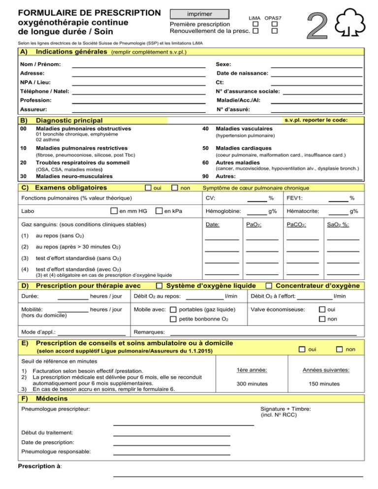 Formulaire 2 Ligue Pulmonaire Suisse Formulaire 2 Ligue Pulmonaire Suisse