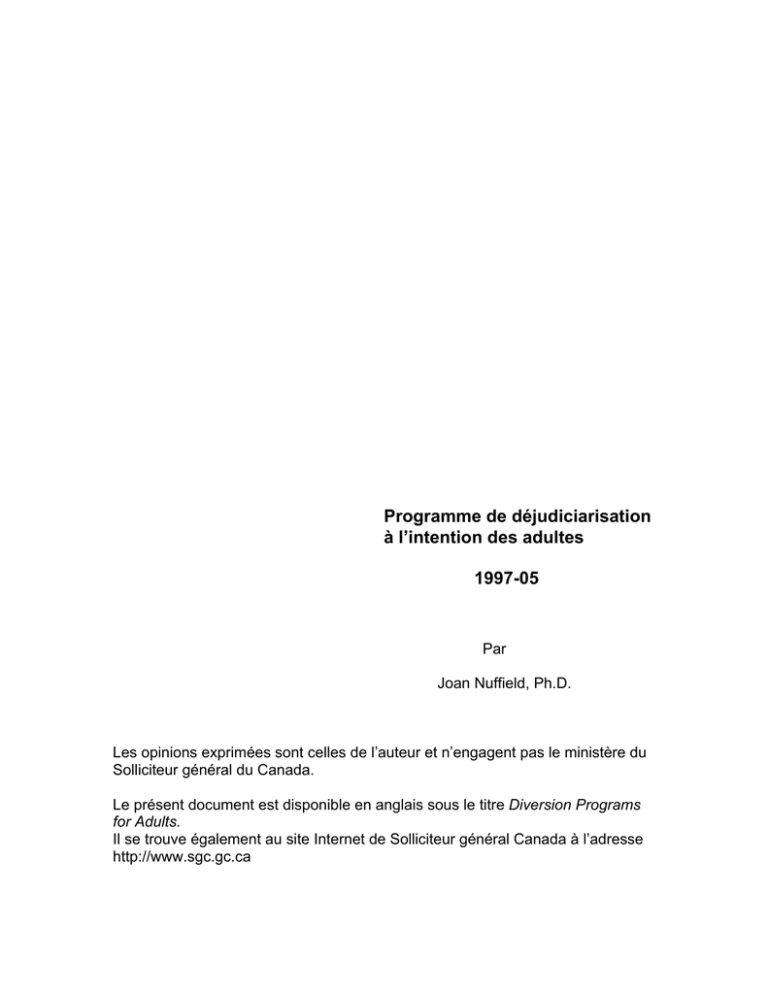 Programme De D judiciarisation L intention Des Adultes
