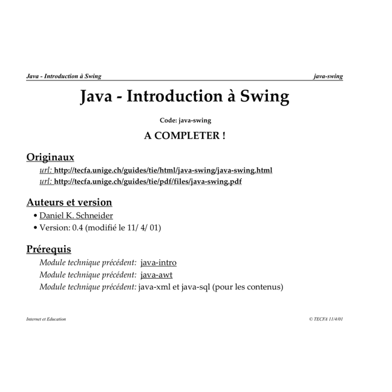 Java Introduction Swing