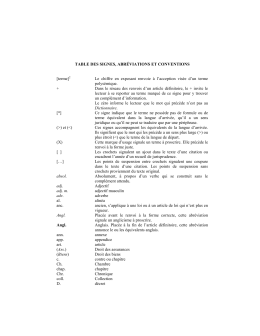 Tableau des signes conventionnels et abréviations