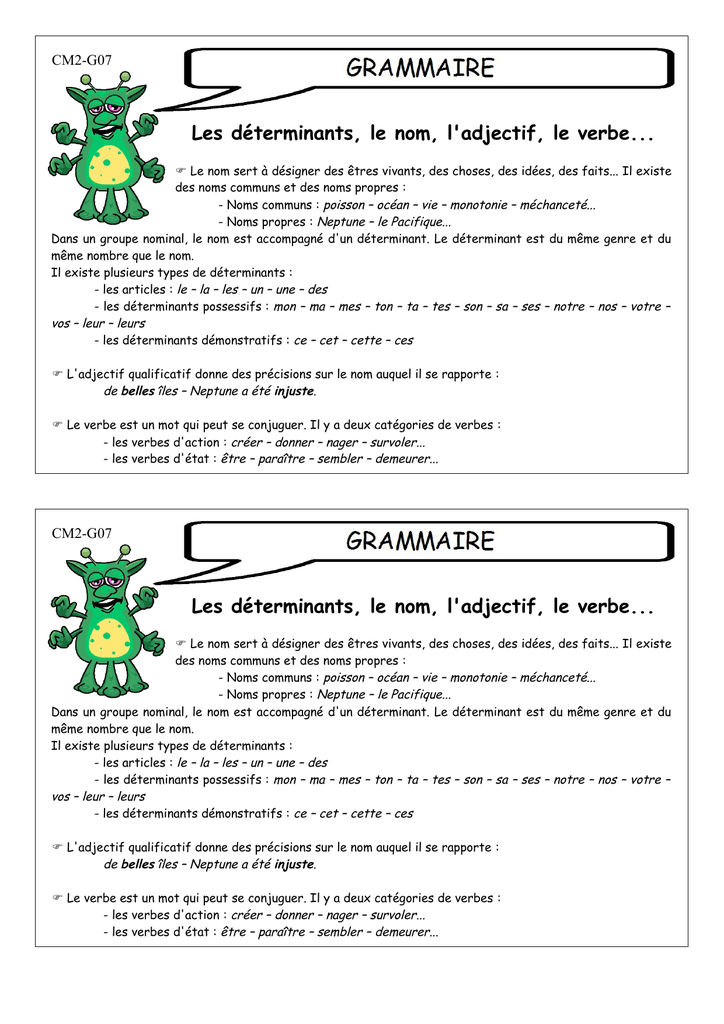 Les D terminants Le Nom L adjectif Le Verbe Les D terminants Le Les D terminants Le Nom L adjectif Le Verbe Les D terminants Le