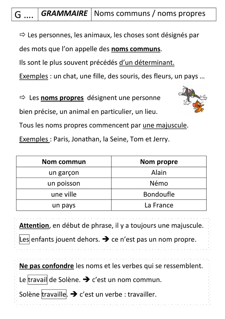 G GRAMMAIRE Noms Communs Noms Propres G GRAMMAIRE Noms Communs Noms Propres