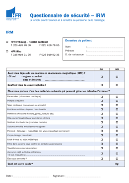 Document à complèter avant de passer une IRM