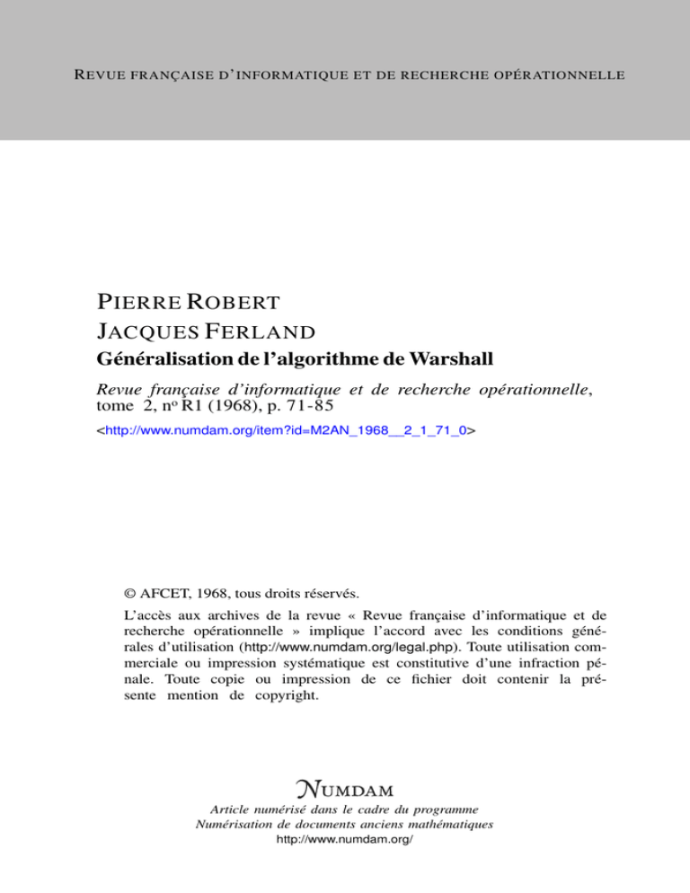 G n ralisation De L algorithme De Warshall
