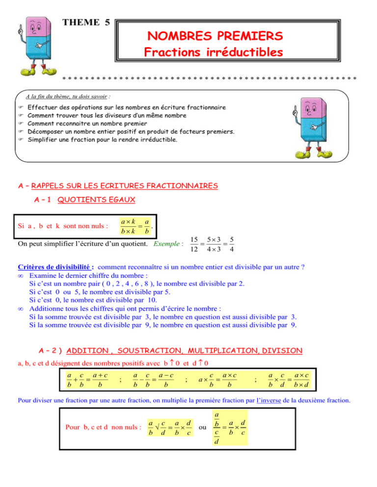 NOMBRES PREMIERS Fractions Irr ductibles