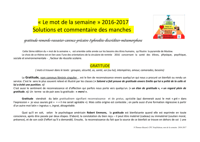 Le Mot De La Semaine 2016 2017 Solutions Et Commentaire Des Le Mot De La Semaine 2016 2017 Solutions Et Commentaire Des