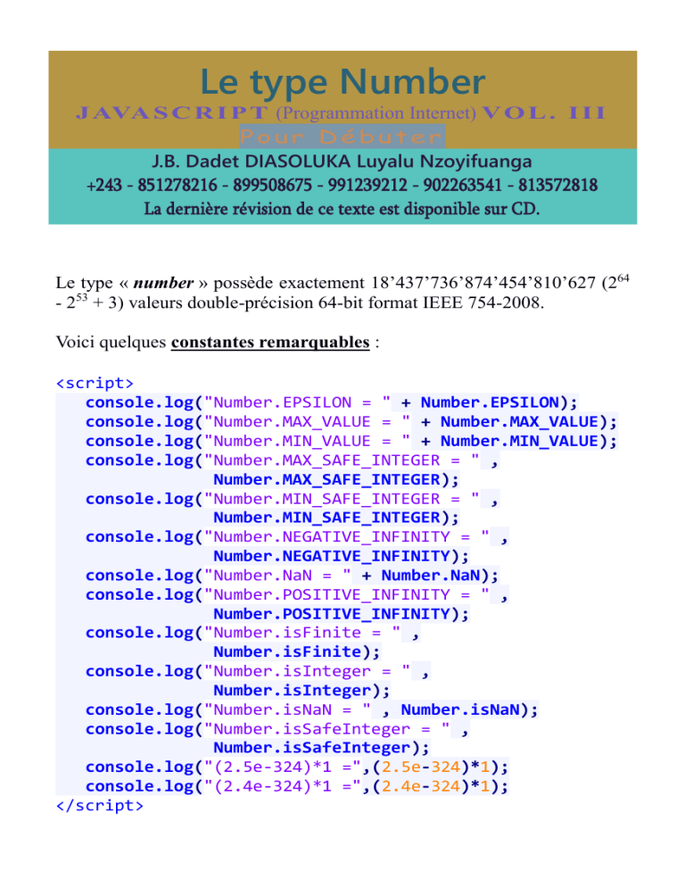 Le Type Number Javascript Tome Iii