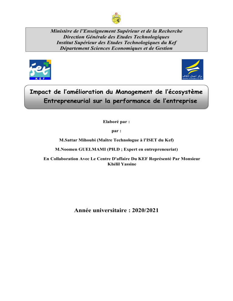 Etude SocioEconomique contexte entrepreneurial