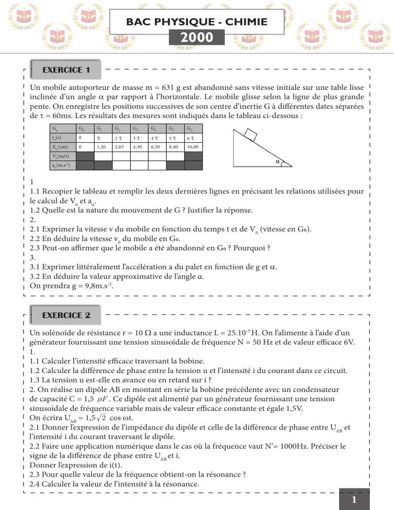 fiches bac physique de 2000 à 2020