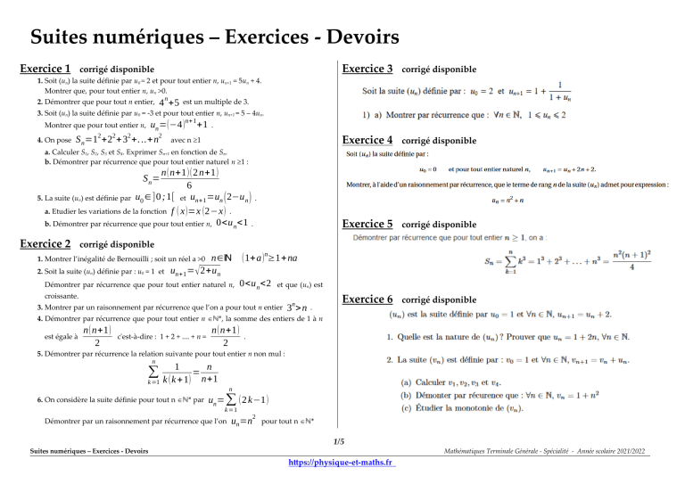 suites numeriques exercices suites numeriques exercices