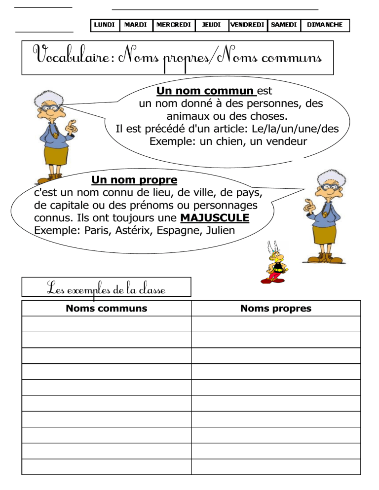 Noms propres Noms communs CE1 Pdf