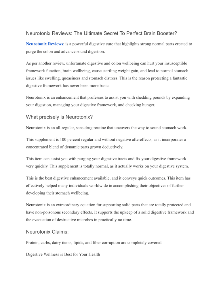 Neurotonix 100% Pure Brain Booster Formula