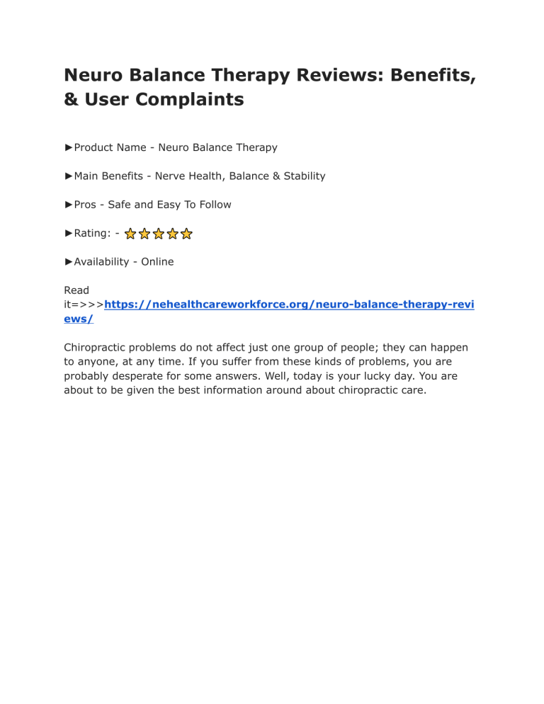Neuro Balance Therapy Reviews Benefits, & User Complaints