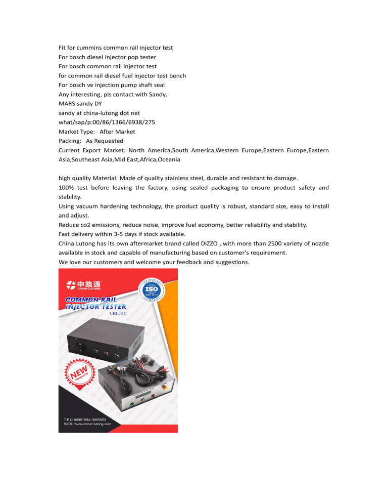 Fit for cummins common rail injector test