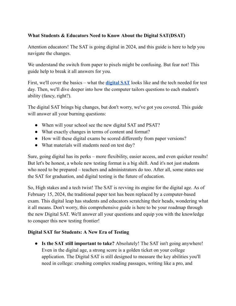 What Students & Educators Need to Know About the Digital SAT (DSAT)